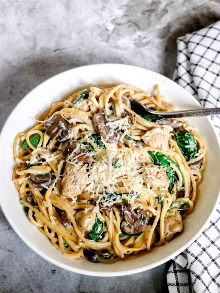 Instant Pot Creamy Chicken and Mushroom Spaghetti - Fab Everyday