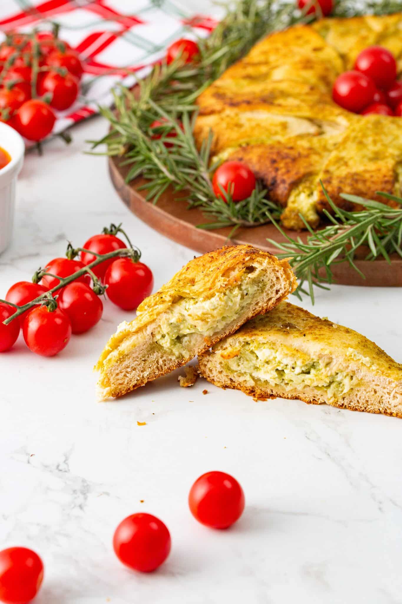 Cheesy Pesto Wreath (crescent roll wreath recipe) - Fab Everyday