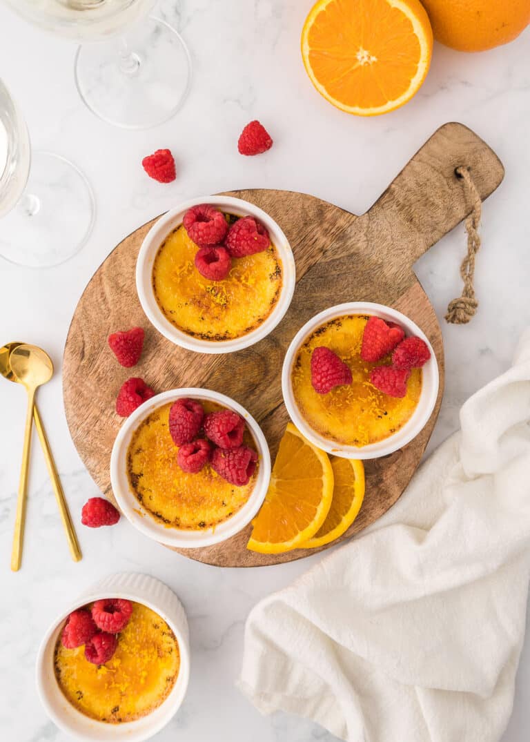 Honey-Orange Crème Brûlée with Raspberries (lighter creme brulee recipe ...