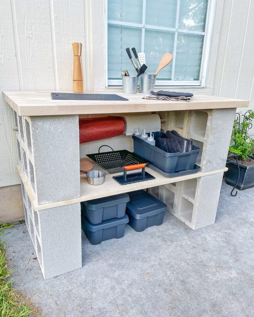 DIY BBQ Prep Table (outdoor cinder block table) - Fab Everyday