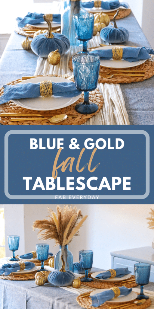 Out-of-the-Box Fall Tablescape: Blue and Gold Table Decoration Ideas ...