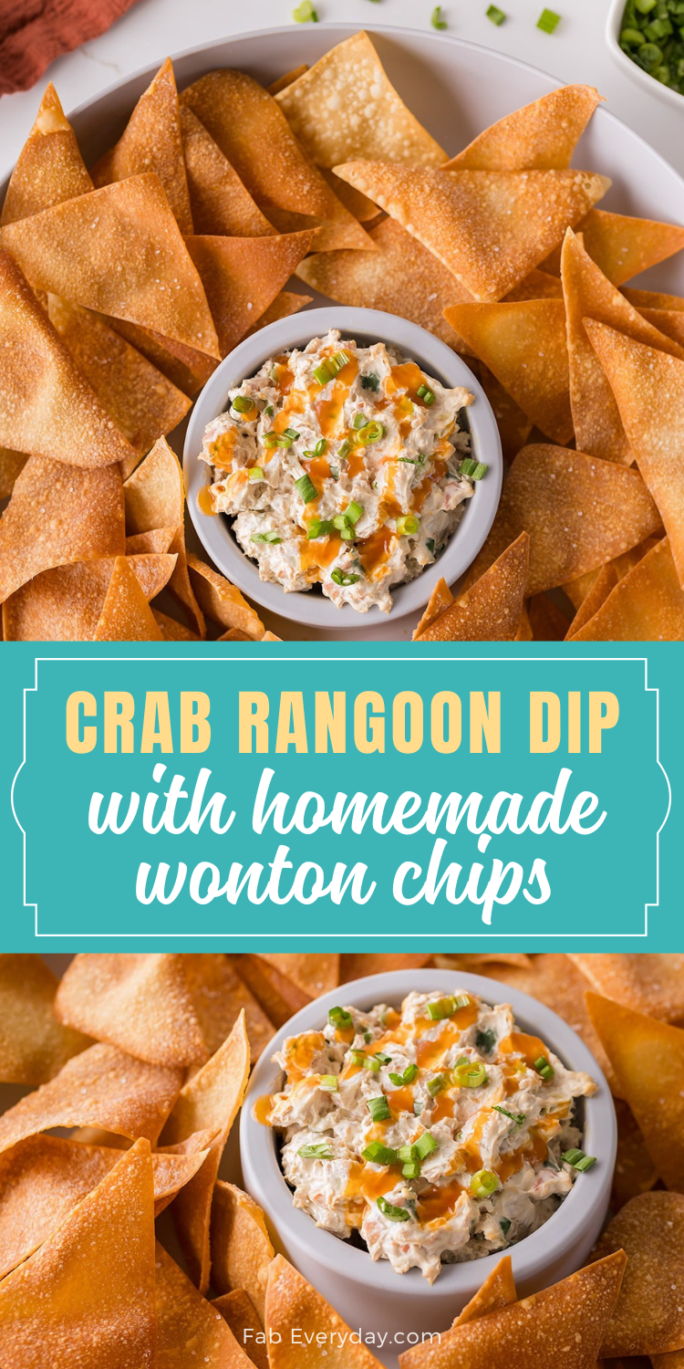 Crab Rangoon Dip with Homemade Fried Wonton Chips - Fab Everyday