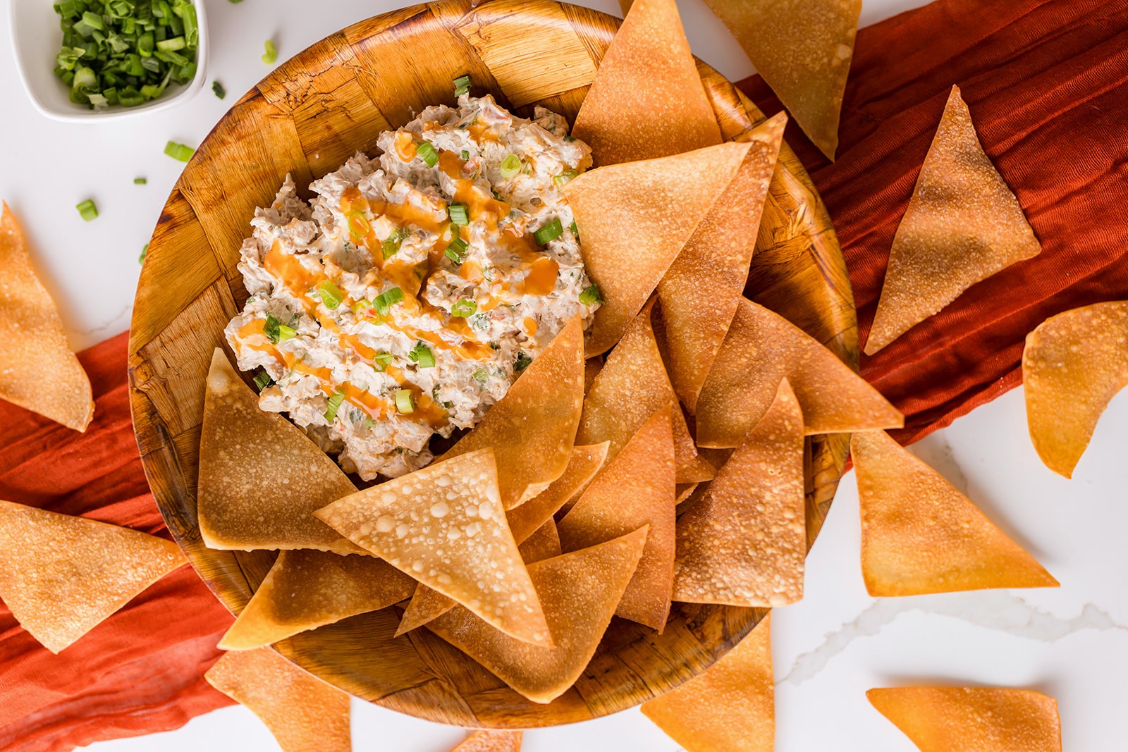 Crab Rangoon Dip with Homemade Fried Wonton Chips - Fab Everyday