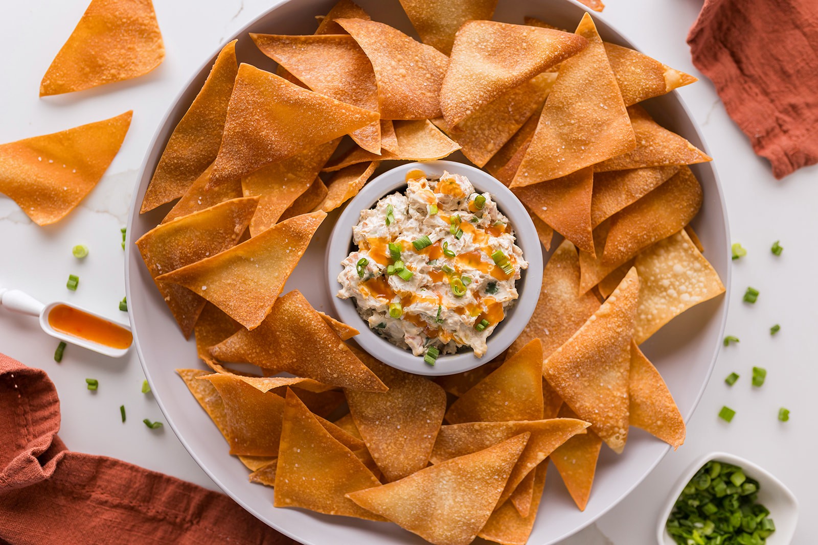 Crab Rangoon Dip with Homemade Fried Wonton Chips - Fab Everyday