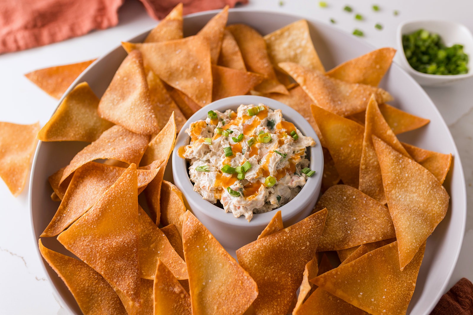 Crab Rangoon Dip with Homemade Fried Wonton Chips - Fab Everyday
