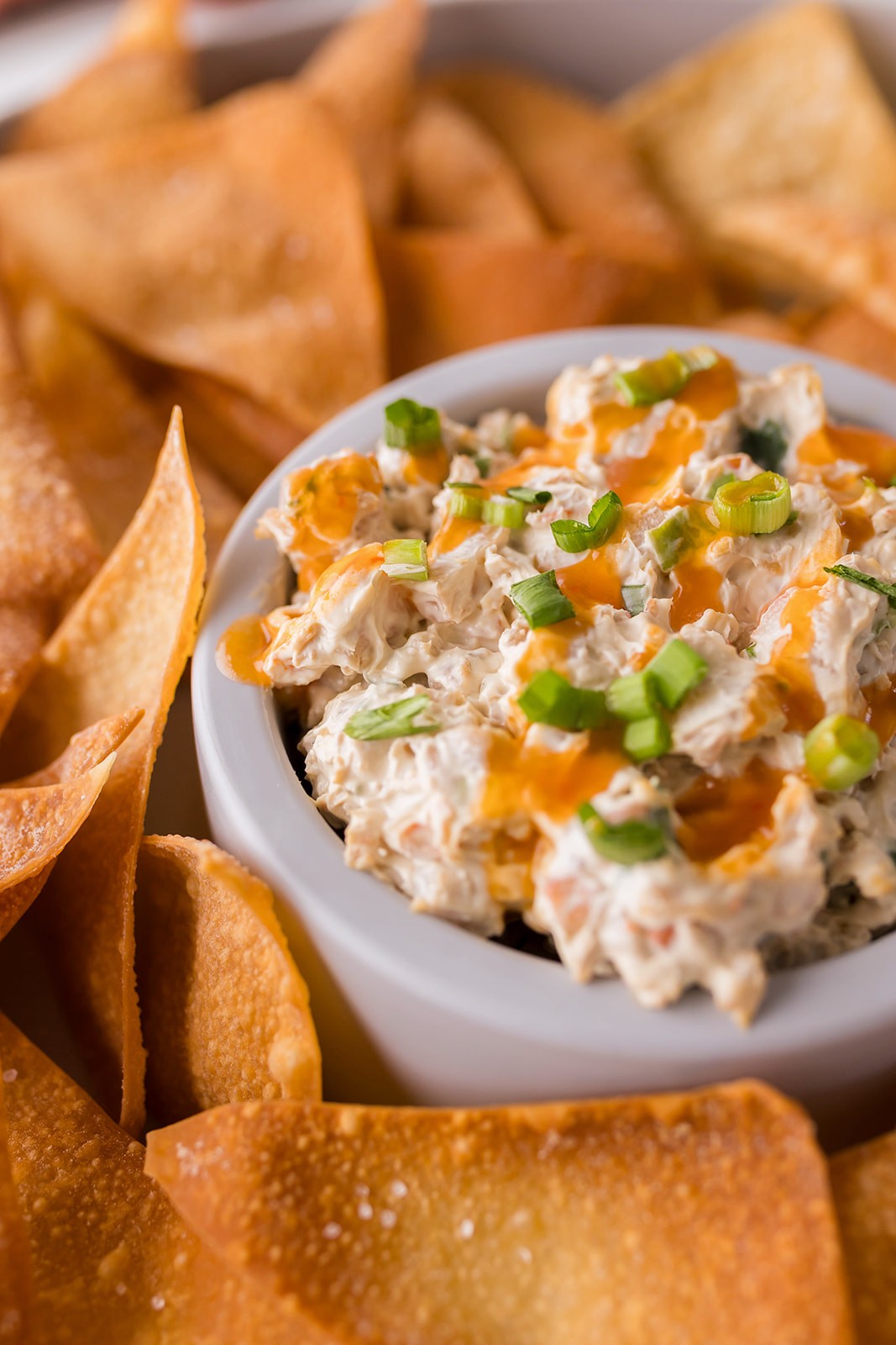 Crab Rangoon Dip with Homemade Fried Wonton Chips - Fab Everyday